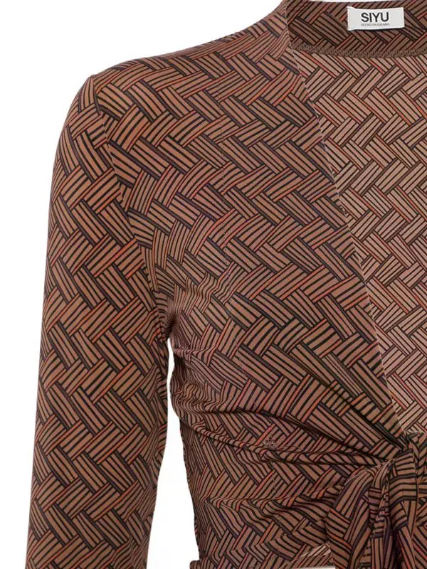 SIYU Geometric-pattern Tie-front Blouse