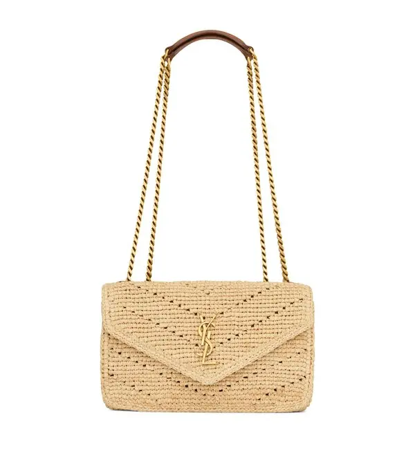 Saint Laurent Small Loulou Raffia Shoulder Bag - Beige