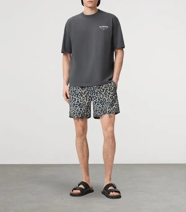 ALLSAINTS Leopard Print Swim Shorts - Grey