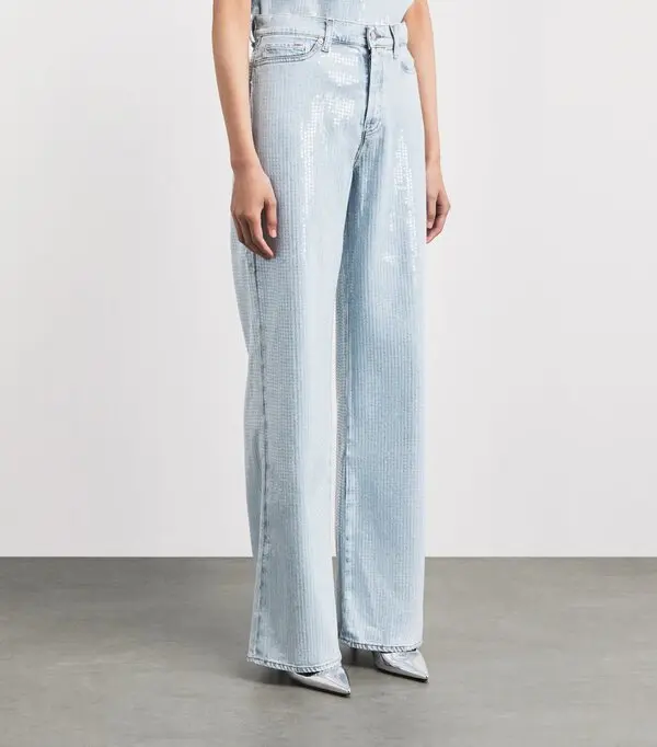 7 For All Mankind Sequinned Lotta Wide-leg Jeans - Blue