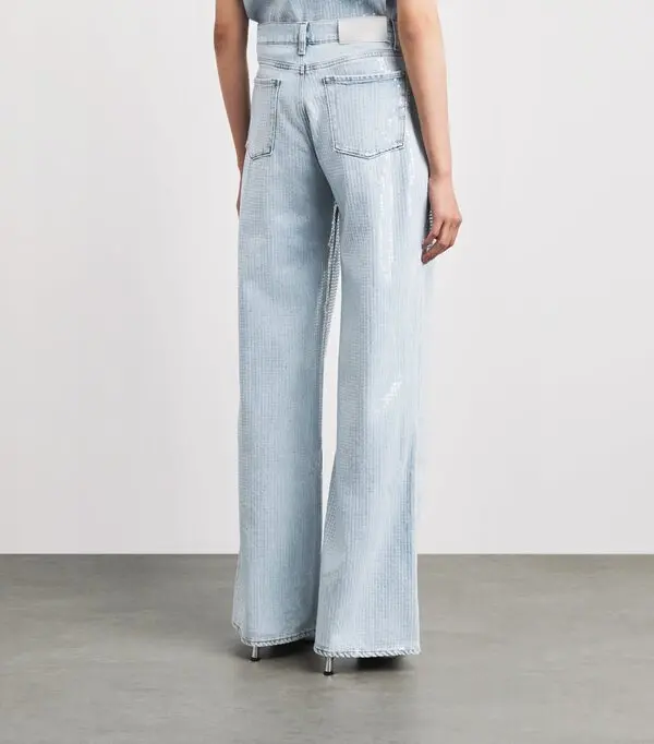 7 For All Mankind Sequinned Lotta Wide-leg Jeans - Blue