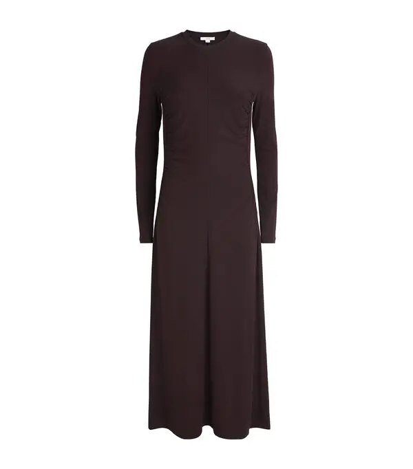Vince Jersey Ruched Midi Dress - Brown