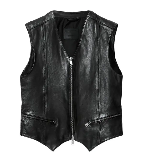 ALLSAINTS Leather Davies Waistcoat - Black