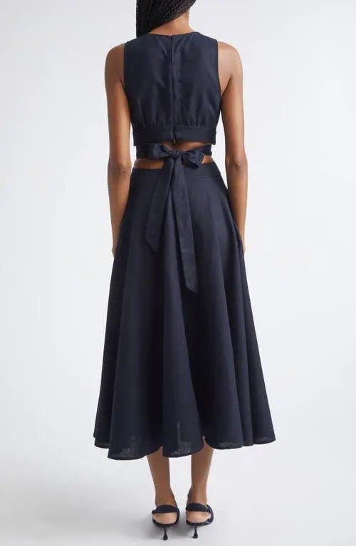 REISS Cutout Detail Linen & Cotton Dress - Navy