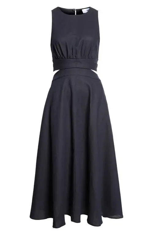 REISS Cutout Detail Linen & Cotton Dress - Navy