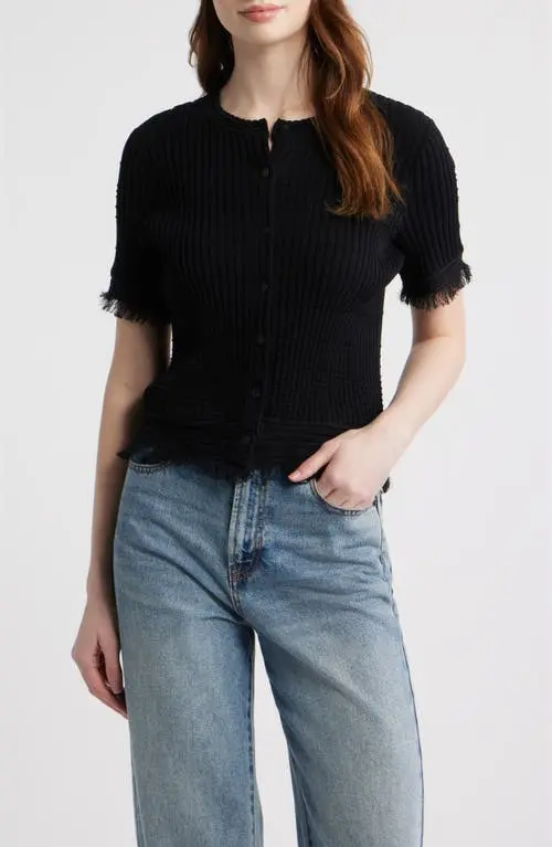 Rag & Bone Ayan Fringe Trim Rib Cardigan - Black