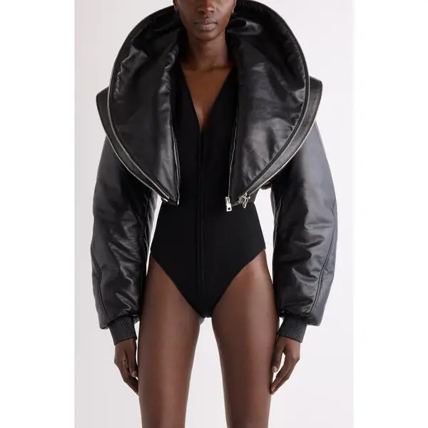 Givenchy Crop Double Zip Collar Bomber Jacket - Black