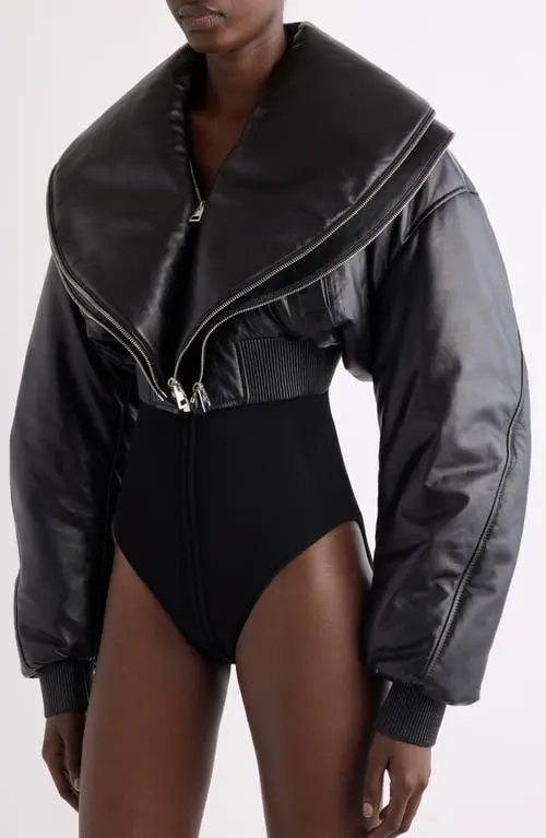 Givenchy Crop Double Zip Collar Bomber Jacket - Black