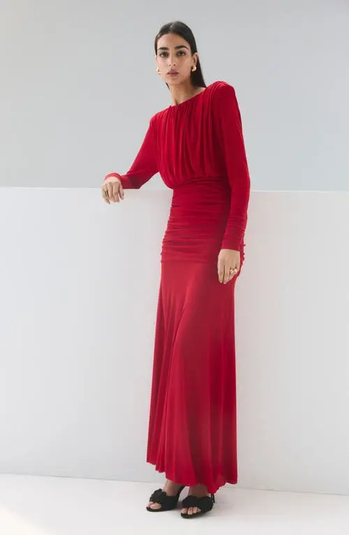 Mango Ruched Long Sleeve Maxi Dress
