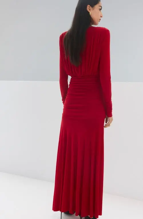 Mango Ruched Long Sleeve Maxi Dress