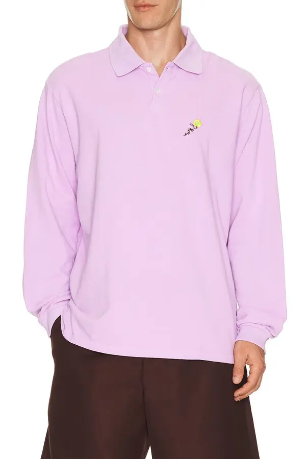VOWELS Long Sleeve Pique Polo - Lavender