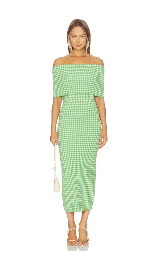 Alexis Costella Off-the-shoulder Gingham Maxi Dress - Green