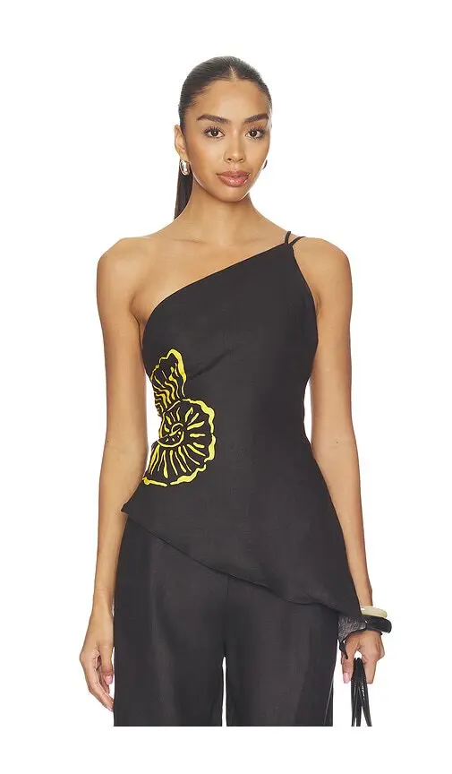 CALA DE LA CRUZ Linen Asymmetrical Top
