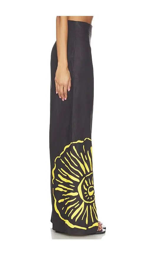 CALA DE LA CRUZ Wide Leg Linen Trousers With Graphic Print - Black