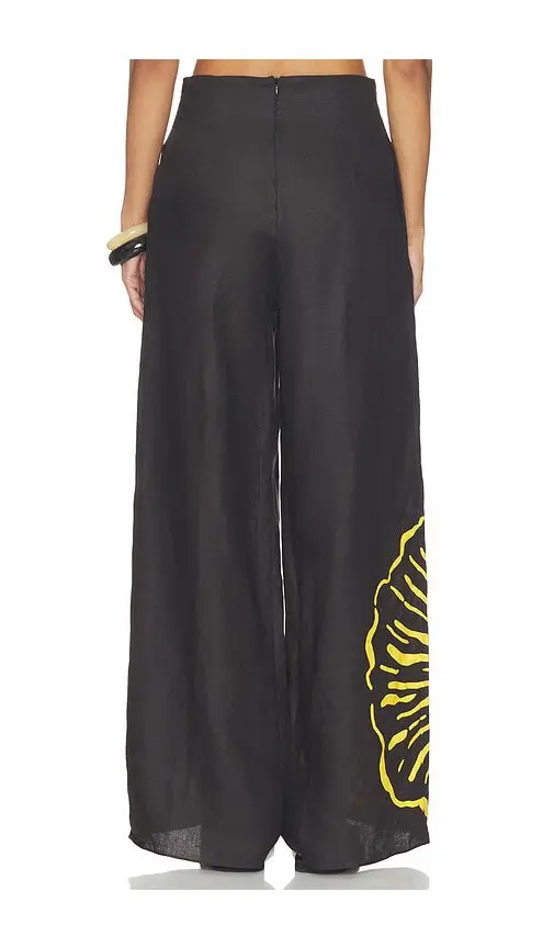 CALA DE LA CRUZ Wide Leg Linen Trousers With Graphic Print - Black