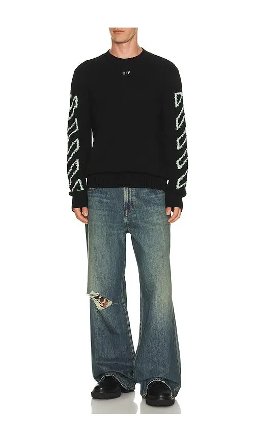 Off-White Fuzzy Knit Crew Neck Sweater