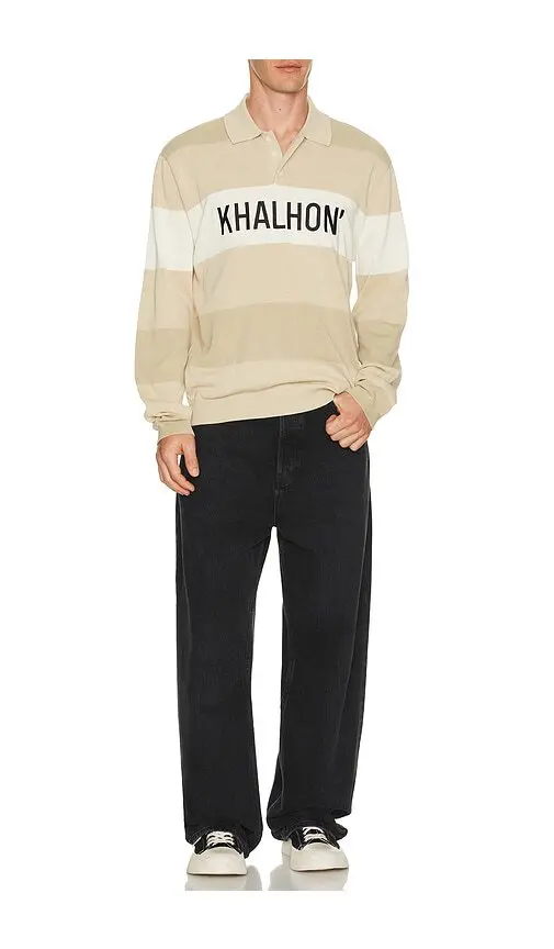 KHALHON Coastal Stripe Knit Polo Jacket