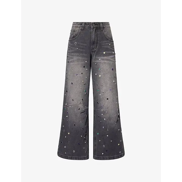 JADED LONDON Trixa Jewel Studded Colossus Denim Jeans - Black