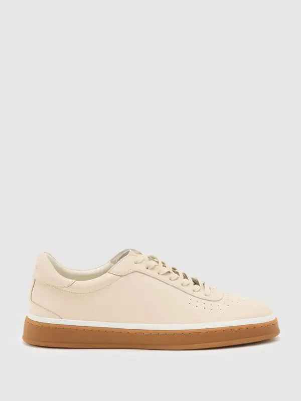 REISS Anders Leather Perforated-detail Trainers - Stone Beige