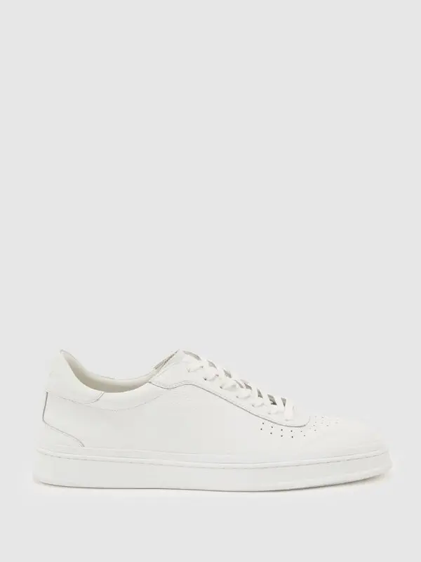 REISS Anders Leather Perforated-detail Trainers - White