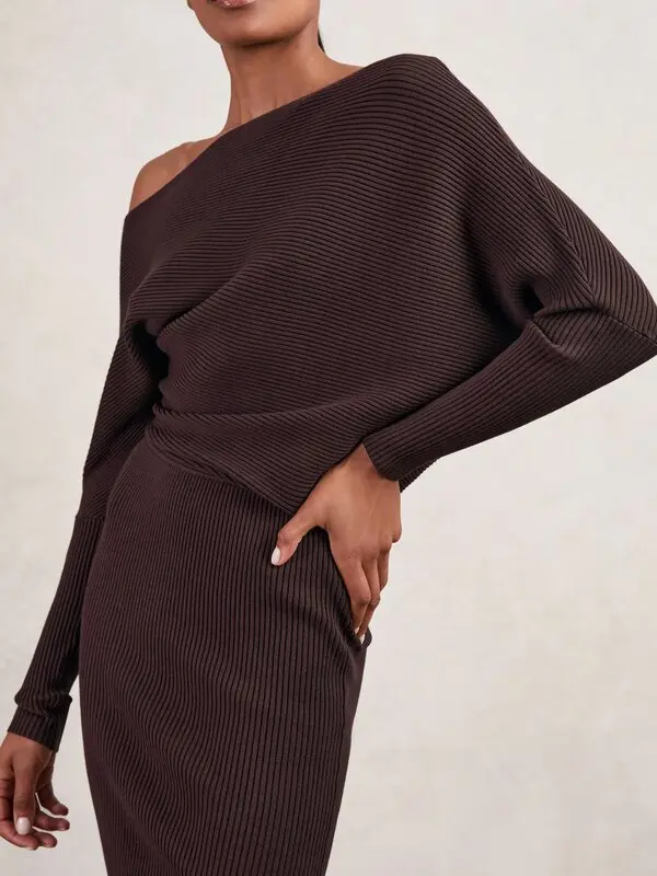 xscape navy off the shoulder dress REISS Lara Off-The-Shoulder Ribbed Dress