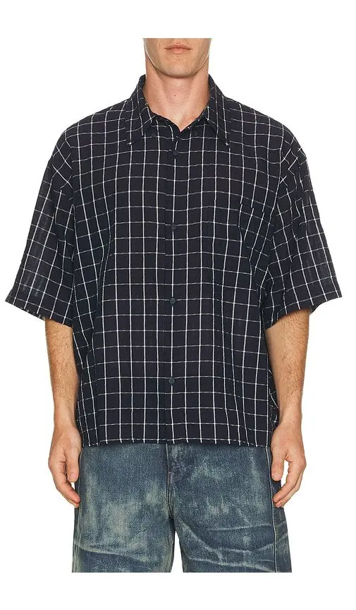 WON HUNDRED Maza Check Short Sleeve Shirt In . Also - Navy