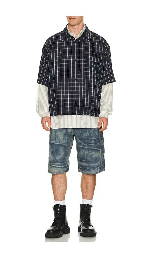 WON HUNDRED Maza Check Short Sleeve Shirt In . Also - Navy