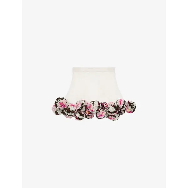 Loewe Floral Pom-pom Textured Cotton-blend Mini Skirt - White/multicolor