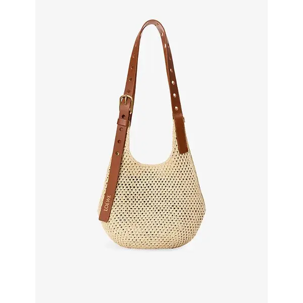 Loewe X Paula's Ibiza Punch Hole Small Raffia Hobo Bag - Natural/tan