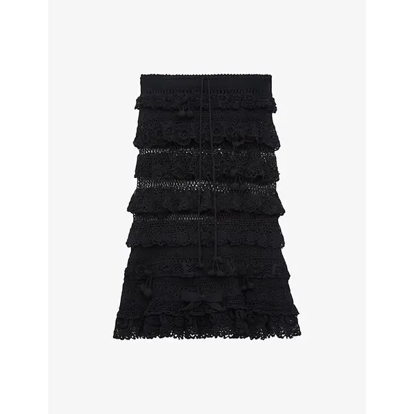Loewe X Paula's Ibiza Ruffled Crochet Cotton Midi Skirt - Black