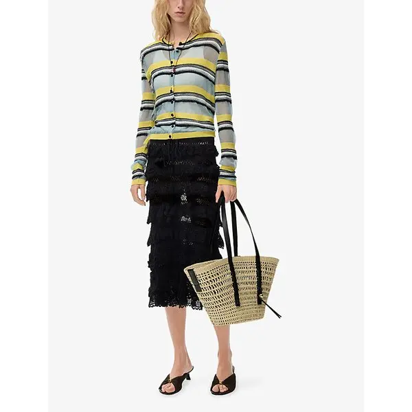 Loewe X Paula's Ibiza Ruffled Crochet Cotton Midi Skirt - Black