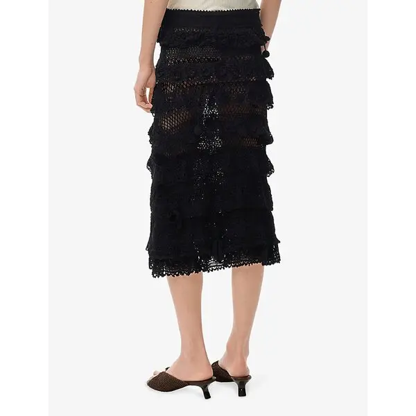 Loewe X Paula's Ibiza Ruffled Crochet Cotton Midi Skirt - Black