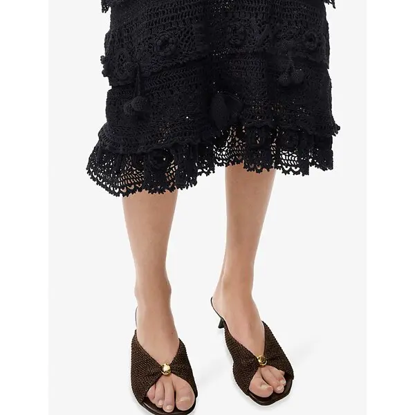 Loewe X Paula's Ibiza Ruffled Crochet Cotton Midi Skirt - Black