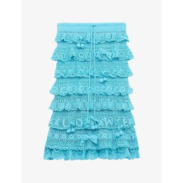 Loewe X Paula's Ibiza Ruffled Crochet Cotton Midi Skirt - Turquoise