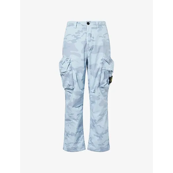 Stone Island Ripstop Camo Cotton-blend Cargo Trousers - Dust Blue