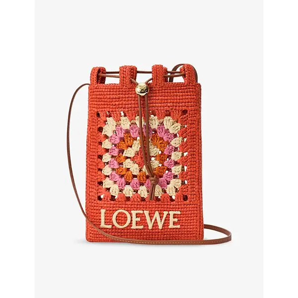 Loewe X Paula's Ibiza Crochet Raffia Cross-body Bag - Bright Orange/pink