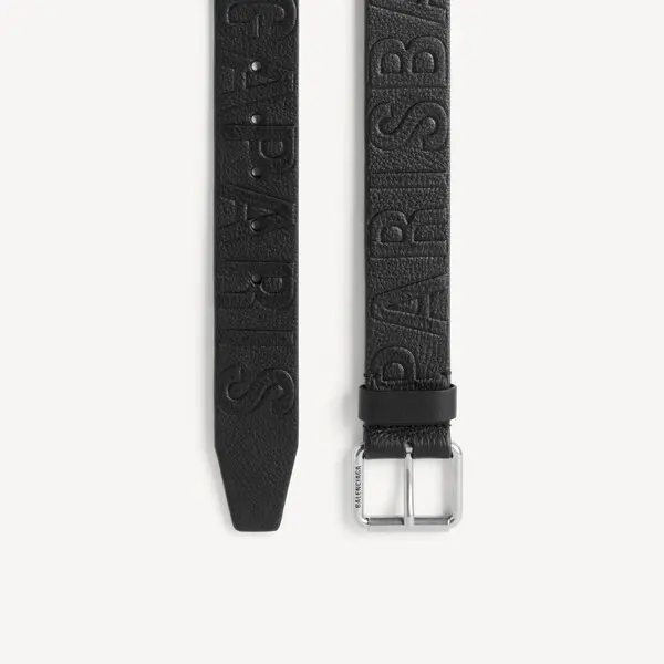 Balenciaga Debossed Logo Calfskin Belt - Black