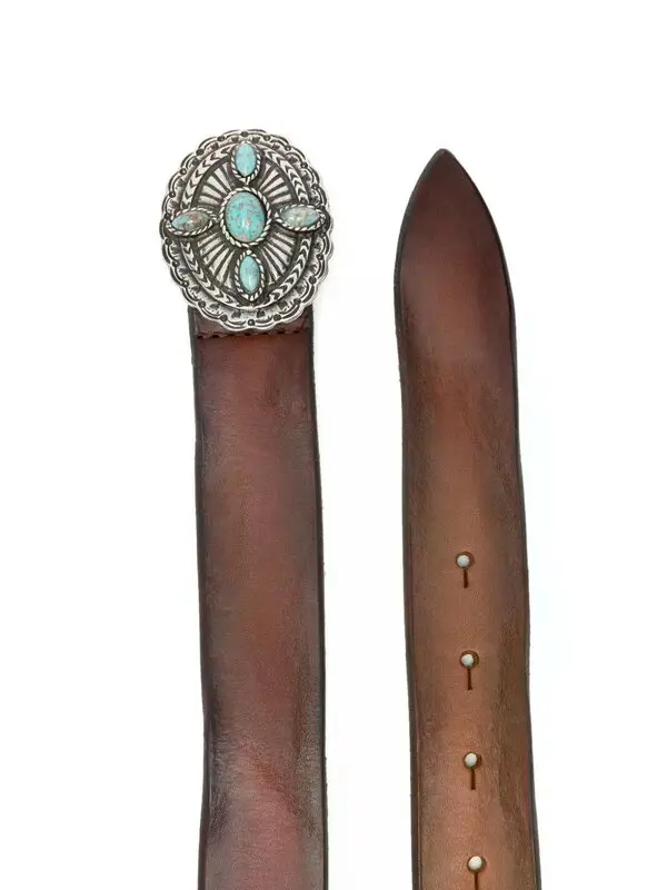 Orciani Leather Belt With Turquoise Buckle