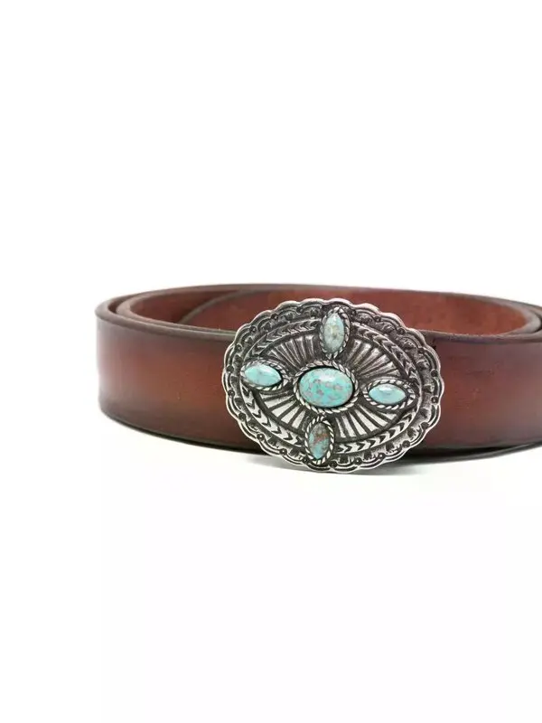 Orciani Leather Belt With Turquoise Buckle