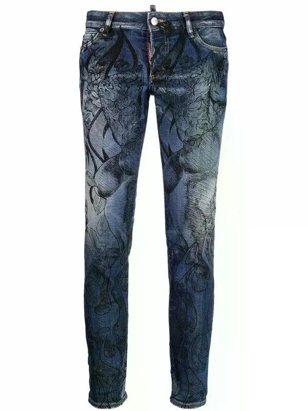 Dsquared2 Floral-print Skinny Jeans - Blue