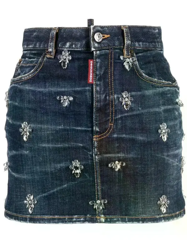 Dsquared2 Crystal-embellished Denim Mini Skirt