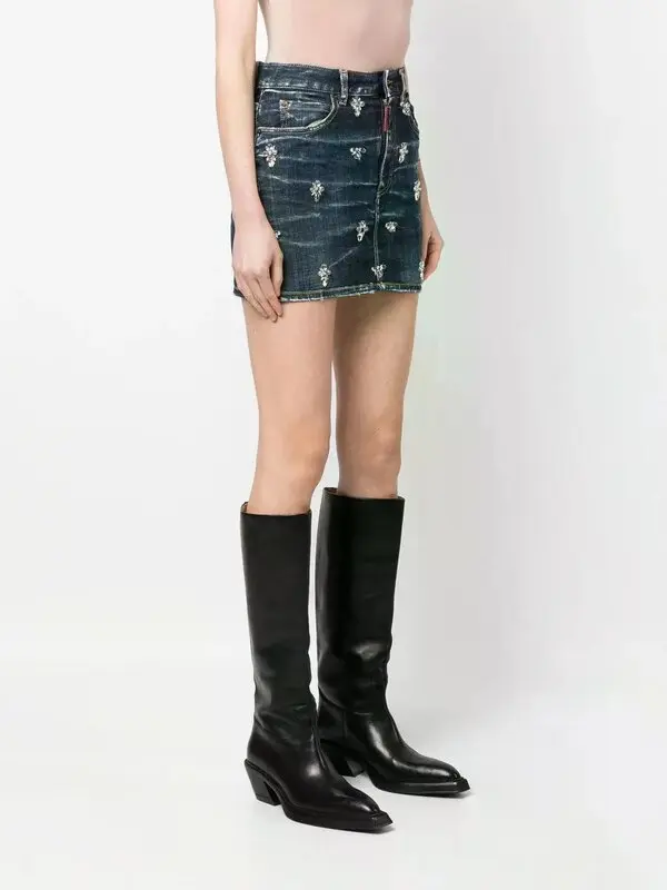 Dsquared2 Crystal-embellished Denim Mini Skirt