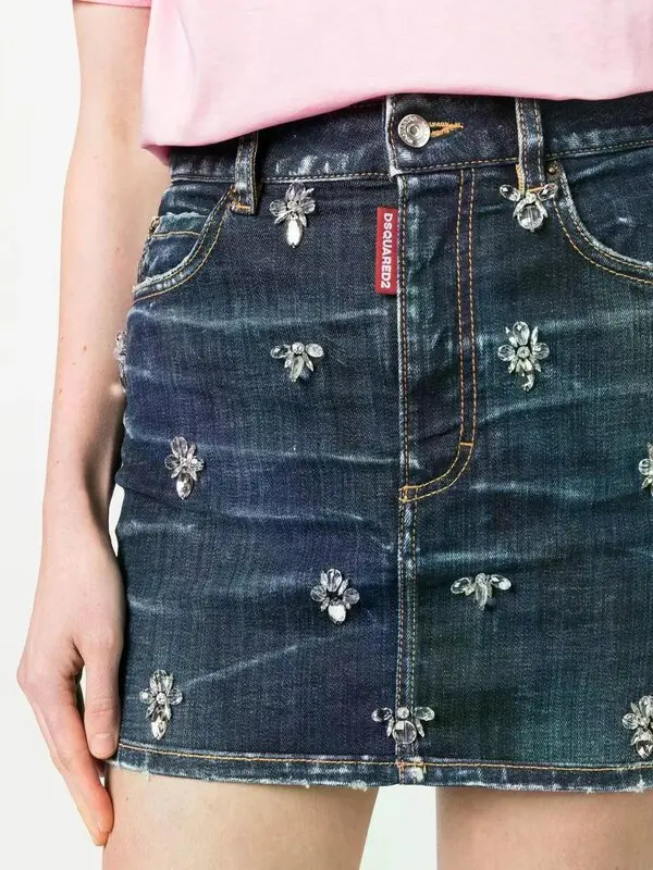 Dsquared2 Crystal-embellished Denim Mini Skirt