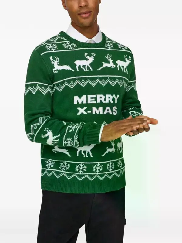 ONLY&SONS|MAN Intarsia-knit Reindeer-motif Sweater