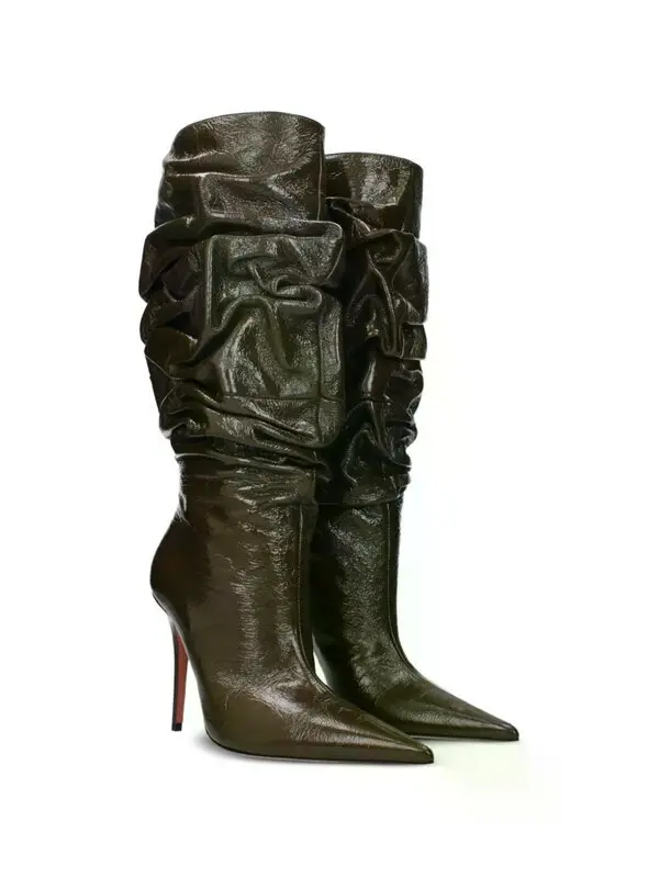 Amina Muaddi Ruched Patent-leather Boots