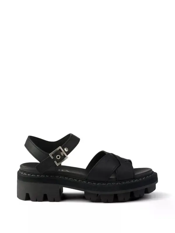 Prada Leather Sandals With Logo-engraved Buckle - Black