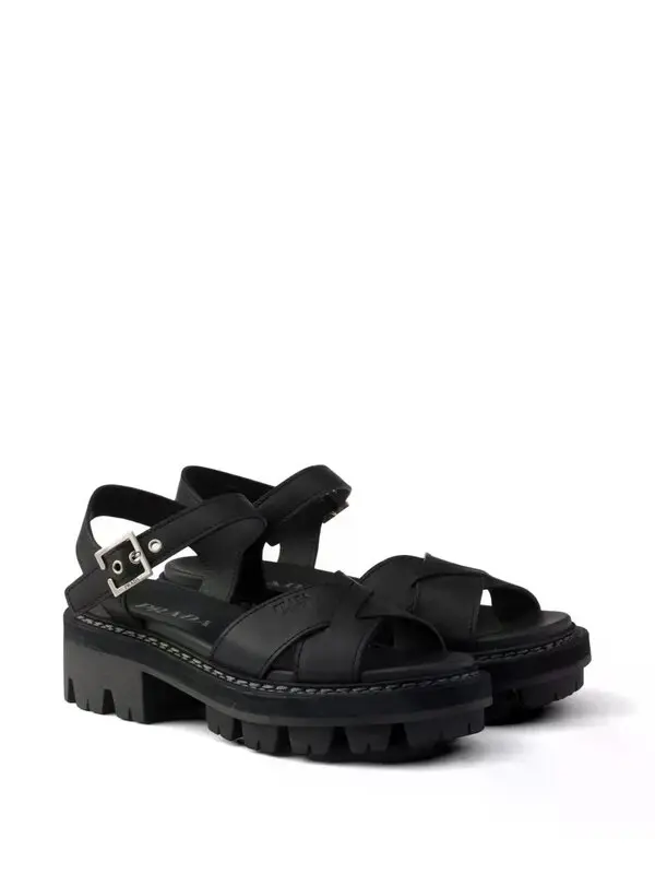 Prada Leather Sandals With Logo-engraved Buckle - Black