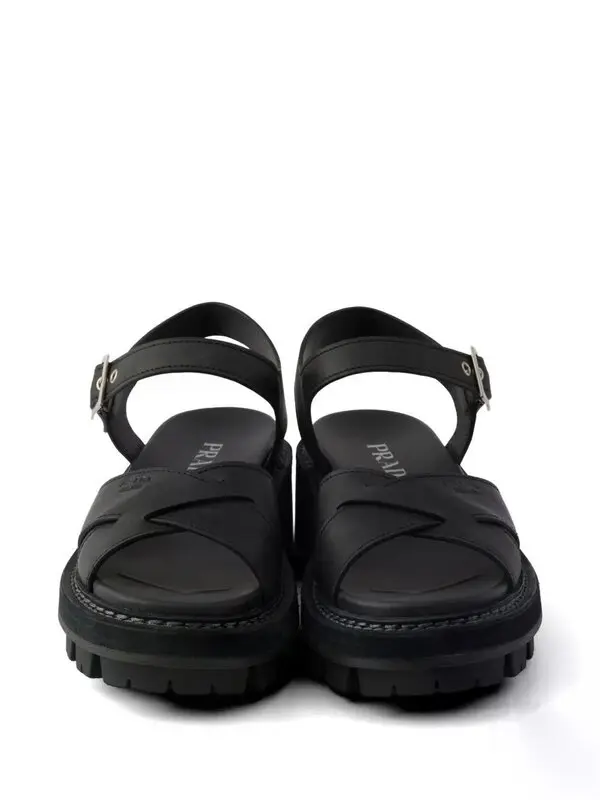 Prada Leather Sandals With Logo-engraved Buckle - Black