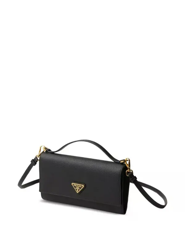 Prada Saffiano-leather Wallet With Shoulder Strap - Black