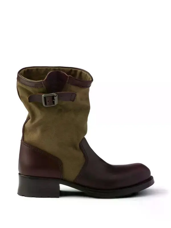 Prada Leather And Canvas Mid-calf Buckled Boots